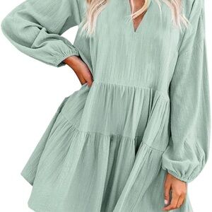 Amazon | Dresses | Amazon Green Tiered Mini Dress With Bishop Sleeves ...